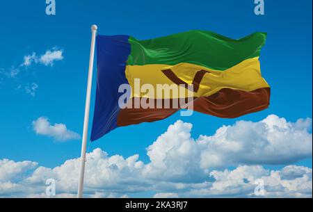 flag of Bantu peoples Venda people at cloudy sky background, panoramic ...