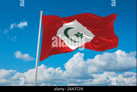 flag of Berbers Riffians at cloudy sky background, panoramic view. flag ...