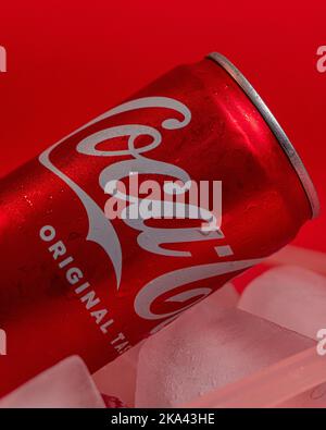 A closeup of Coca cola can under a light Stock Photo - Alamy