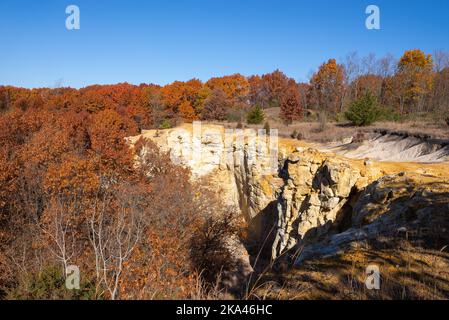 Bluffs and Autumn colors at Buffalo Rock State Park in Illinois, USA ...