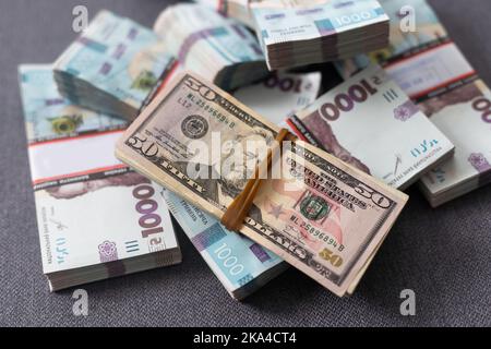 bundles of hryvnias and dollars Stock Photo - Alamy
