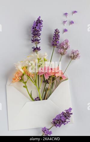 Letter envelope on lavender wooden background, copy space Stock Photo ...