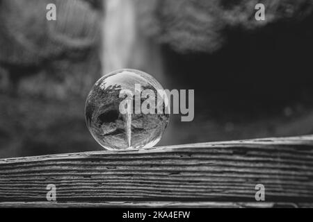 Reflection of Latourell Waterfall in a crystal ball Stock Photo - Alamy