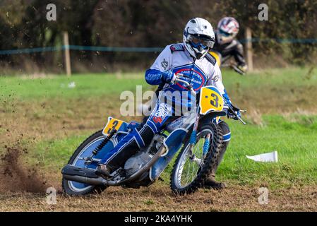 Graeme Brown racing in grasstrack motorcycle race. Donut Meeting event ...