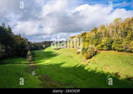 Forests and Farms over Berry Pomeroy, Devon, England, Europe Stock ...