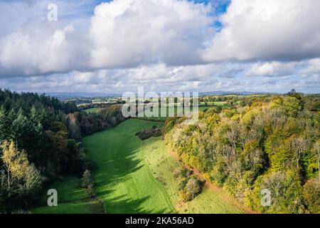Forests and Farms over Berry Pomeroy, Devon, England, Europe Stock ...
