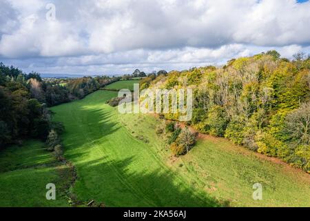 Forests and Farms over Berry Pomeroy, Devon, England, Europe Stock ...