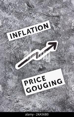 inflation or price gouging text with arrow representing prices going up ...
