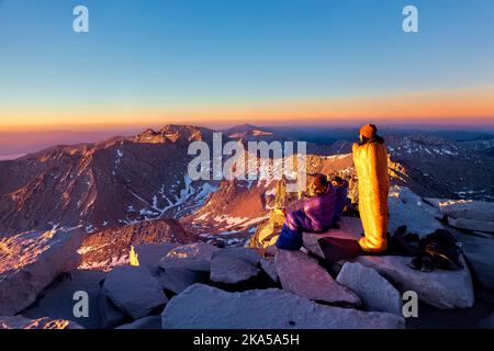 Mount Whitney summit at sunrise, John Muir Trail, Sierra Nevada ...