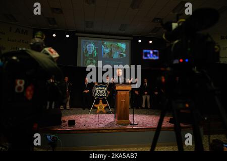 Indiana State Police Superintendent Doug Carter speaks after the ...