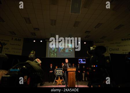 Indiana State Police Superintendent Doug Carter speaks after the ...