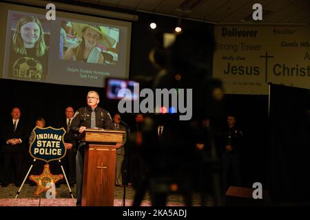 Indiana State Police Superintendent Doug Carter speaks after the ...