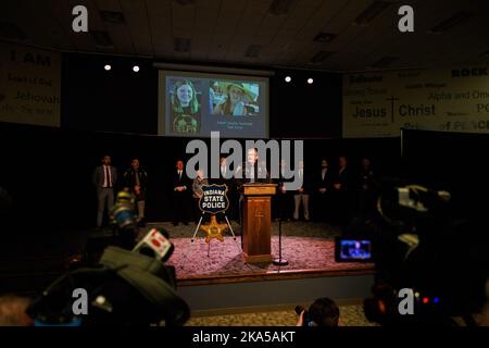 Indiana State Police Superintendent Doug Carter speaks after the ...