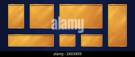 Gold game signs, name plates, empty golden plaques mockup. Metal shiny ...