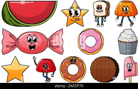 Set of objects and foods cartoon characters illustration Stock Vector ...