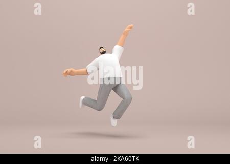 The man with beard wearinggray corduroy pants and white collar t-shirt ...