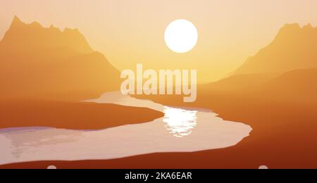 Surreal rocky landscape at sunset. 3D rendering Stock Photo - Alamy
