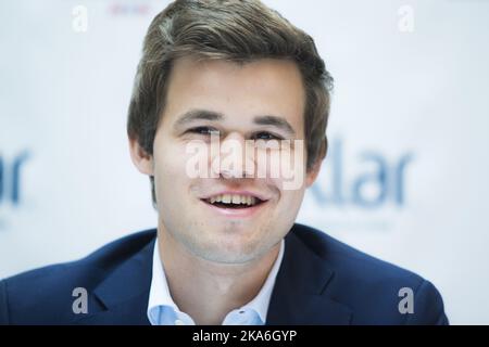 OSLO 20160413. Magnus Carlsen during a press lunch in Oslo on Wednesday ...