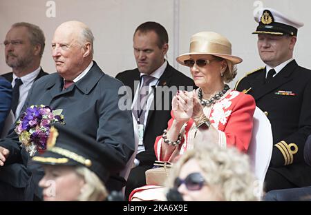 Bergen, Norway 20170524. King Harald and Queen Sonja of Norway arrive ...