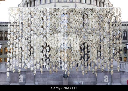 Oslo, Norway 20171205. Pile of Sápmi, an art installation by Maret Anne ...