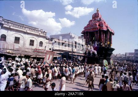hindu temple cart being pulled around the temples in the grounds of the ...