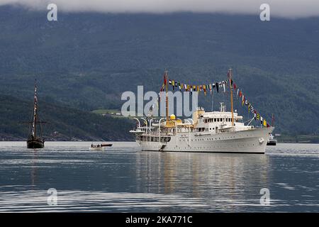 Jondal , Norway 20190618. HNoMY Norge, the Royal Yacht off the quay in ...