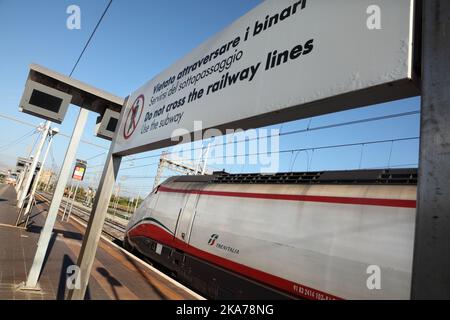 Italian railways E414 locomotive with Frecciabianca high speed train ...