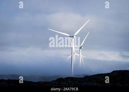 Aafjord Fosen, Norway 20201013. Storheia wind farm is the largest of ...