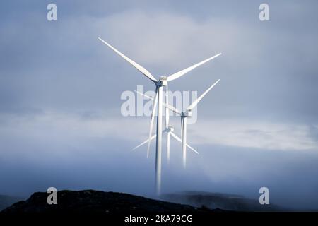 Aafjord Fosen, Norway 20201013. Storheia wind farm is the largest of ...