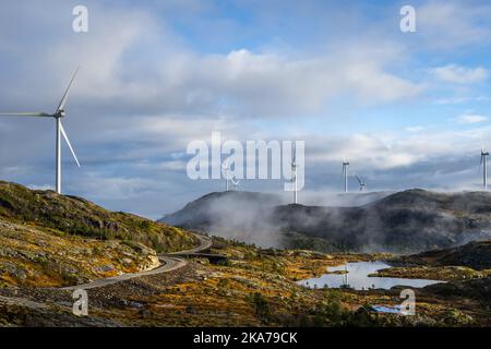 Aafjord Fosen, Norway 20201013. Storheia wind farm is the largest of ...