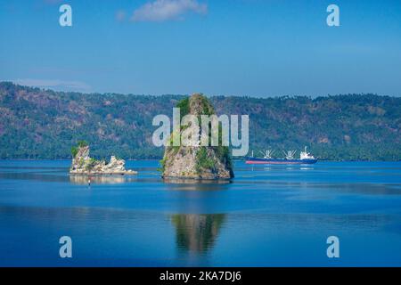 The Dawapia (Bee Hives) Rock Formations) with freighter passing in ...