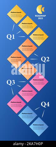 Blue modular vertical geometric roadmap with colorful rhombuses ...