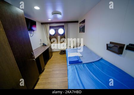 Oslo 20220912. A cabin on the Norwegian offshore wind ship "Edda Breeze ...