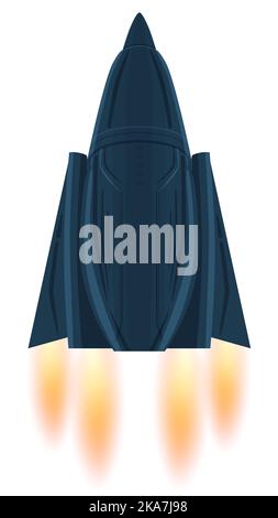 Cartoon triangle spaceship with flame from nozzles isolated on white ...