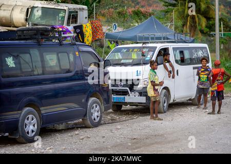 Rabaul locals in street outside cruise terminal when cruise ship in ...