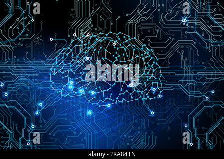 An abstract brain technology background with Hi-tech communication ...