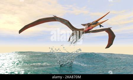 Illustration of a pterodactyl dinosaur catching a fish Stock Photo - Alamy