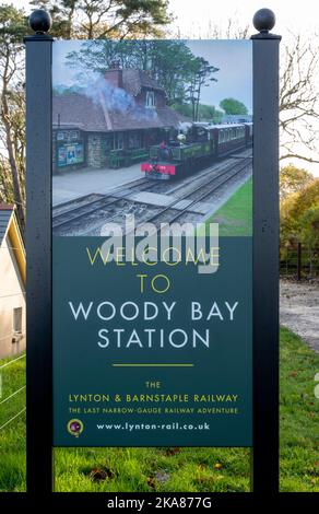 Welcome to sign at Woody Bay Station, The Lynton & Barnstaple Railway ...
