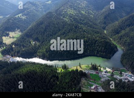 Aerial landscape with Red Lake - Romania, summer, spring Stock Photo ...