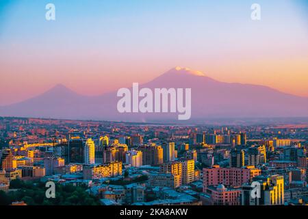A breathtaking aerial view of the Yerevan cityscape with the Mount ...