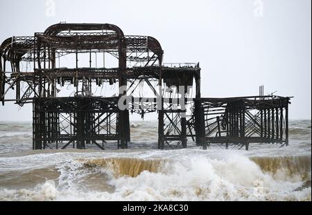 Brighton West Pier destroyed by storm and fire, Brighton East Sussex ...