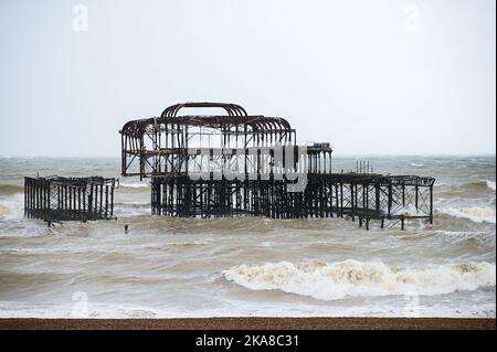 Brighton West Pier destroyed by storm and fire, Brighton East Sussex ...
