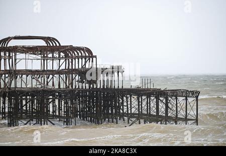 Brighton West Pier destroyed by storm and fire, Brighton East Sussex ...