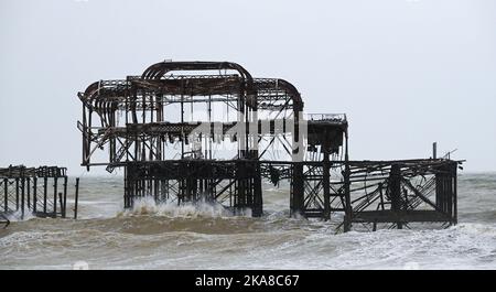 Brighton West Pier destroyed by storm and fire, Brighton East Sussex ...