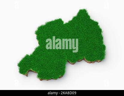 A 3D illustration of the Rwanda map with grass and soil texture on a ...