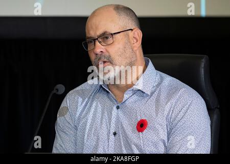 Freedom Convoy organizer Chris Barber smiles as he responds to a ...