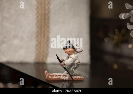 Cute snowman on chistmas background Stock Photo - Alamy