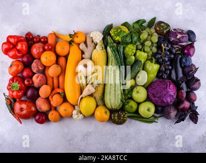 Assortment of rainbow color vegetables and fruits Stock Photo - Alamy