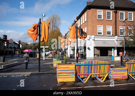 Planter and bench barriers that form an LTN (Low Traffic Neighbourhood ...