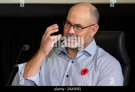 Freedom Convoy organizer Chris Barber smiles as he responds to a ...